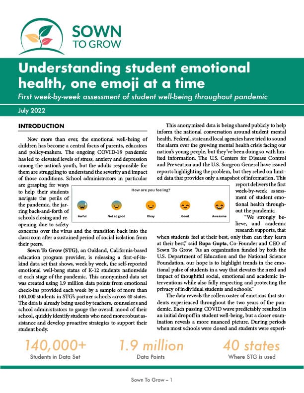 Data Report: Understanding Student Emotional Well-Being Data Report: Understanding Student Emotional Well-Being